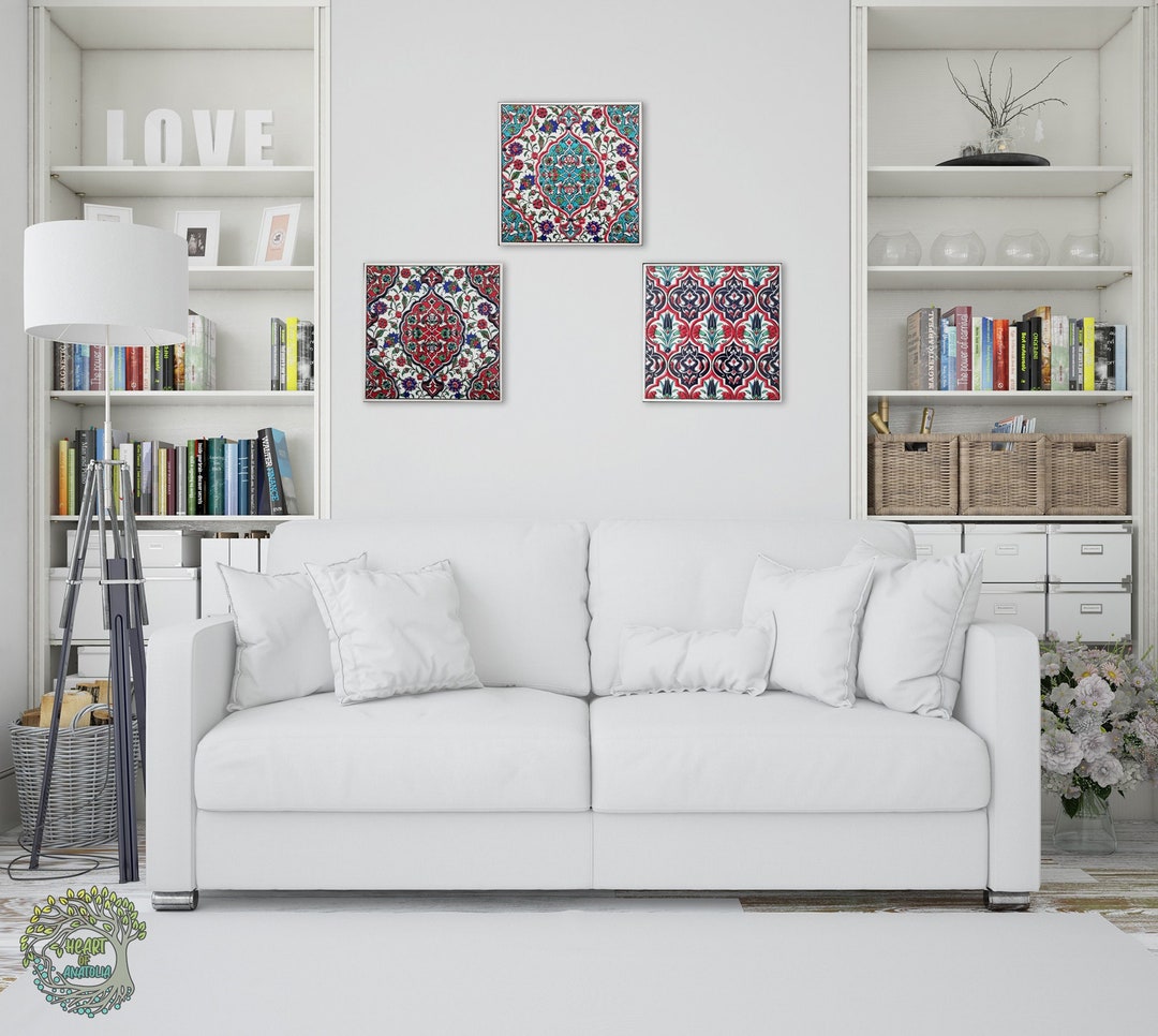 3 Pieces Decorative Ceramic Tile Frame Wall Decor | Tile Wall Art ...