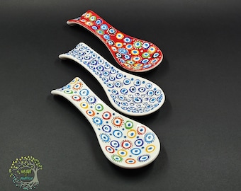 Handmade Evil Eye Ceramic Spoon Rest: Turkish Kitchen Decor - Etsy
