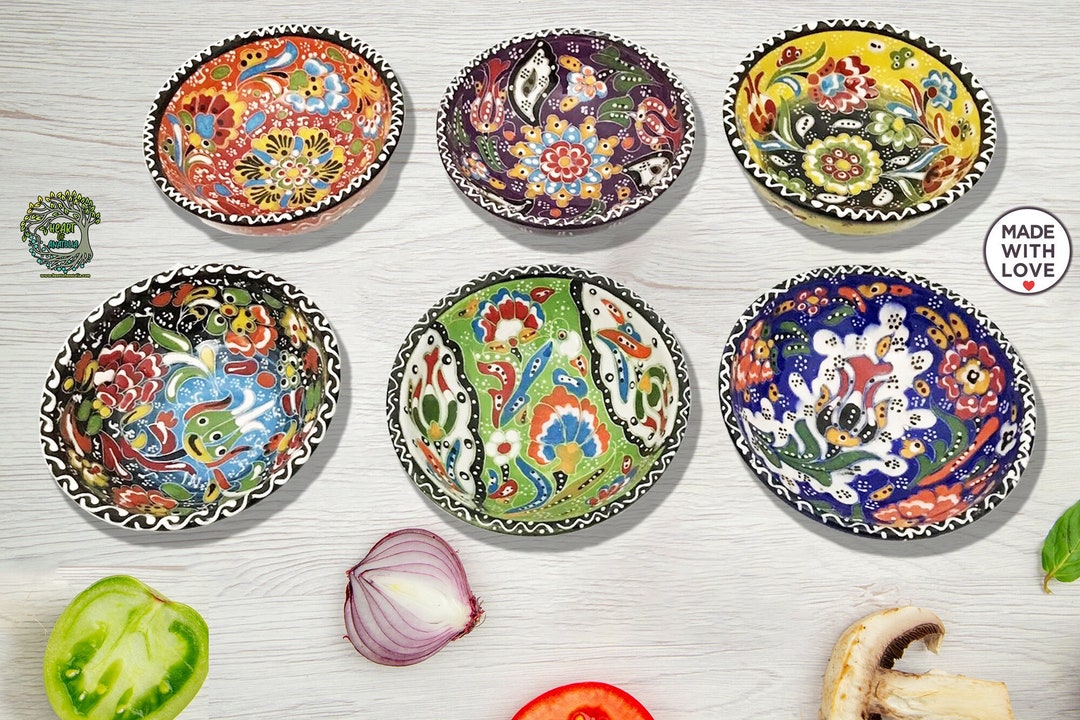 4 Turkish Ceramic Bowls | Hand-painted Embossed Dinnerware Set - Etsy