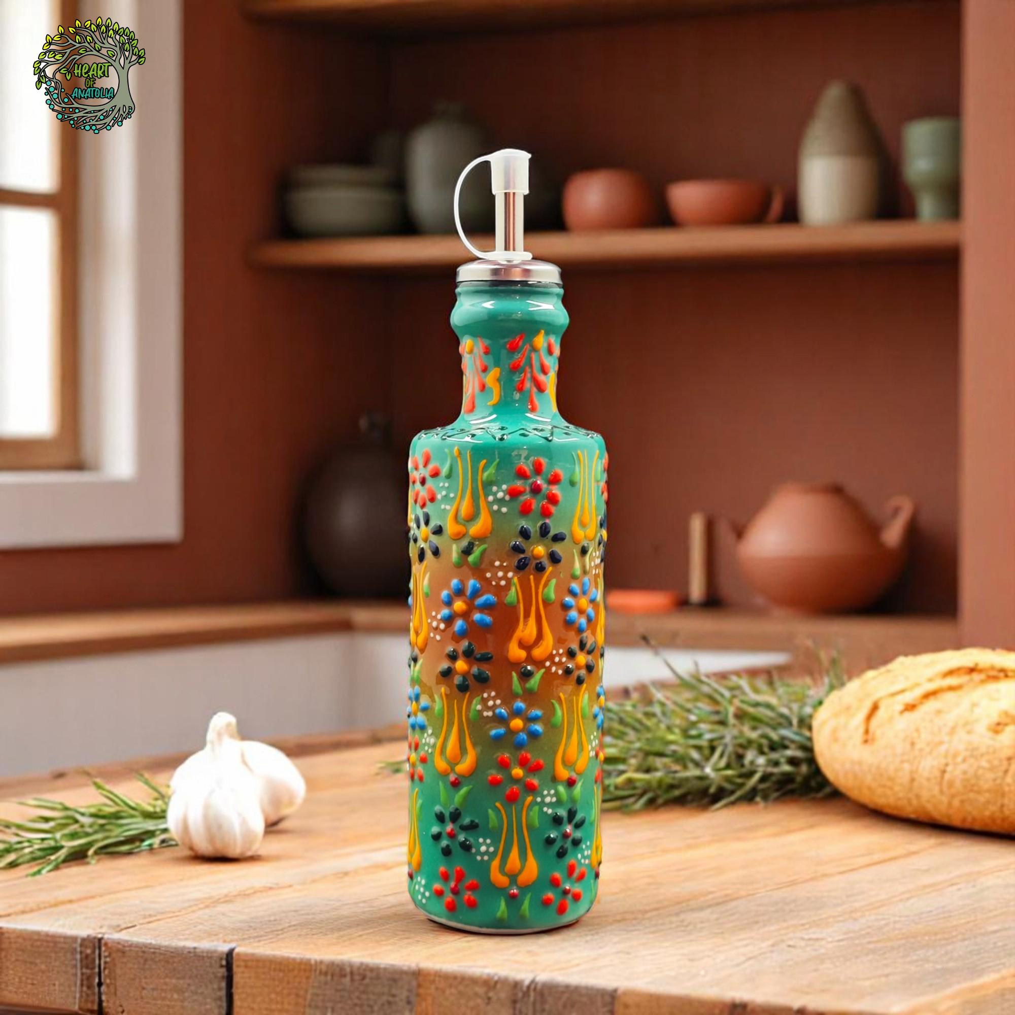 Hand-painted Ceramic Olive Oil - Vinegar Dispenser: Turkish Floral ...