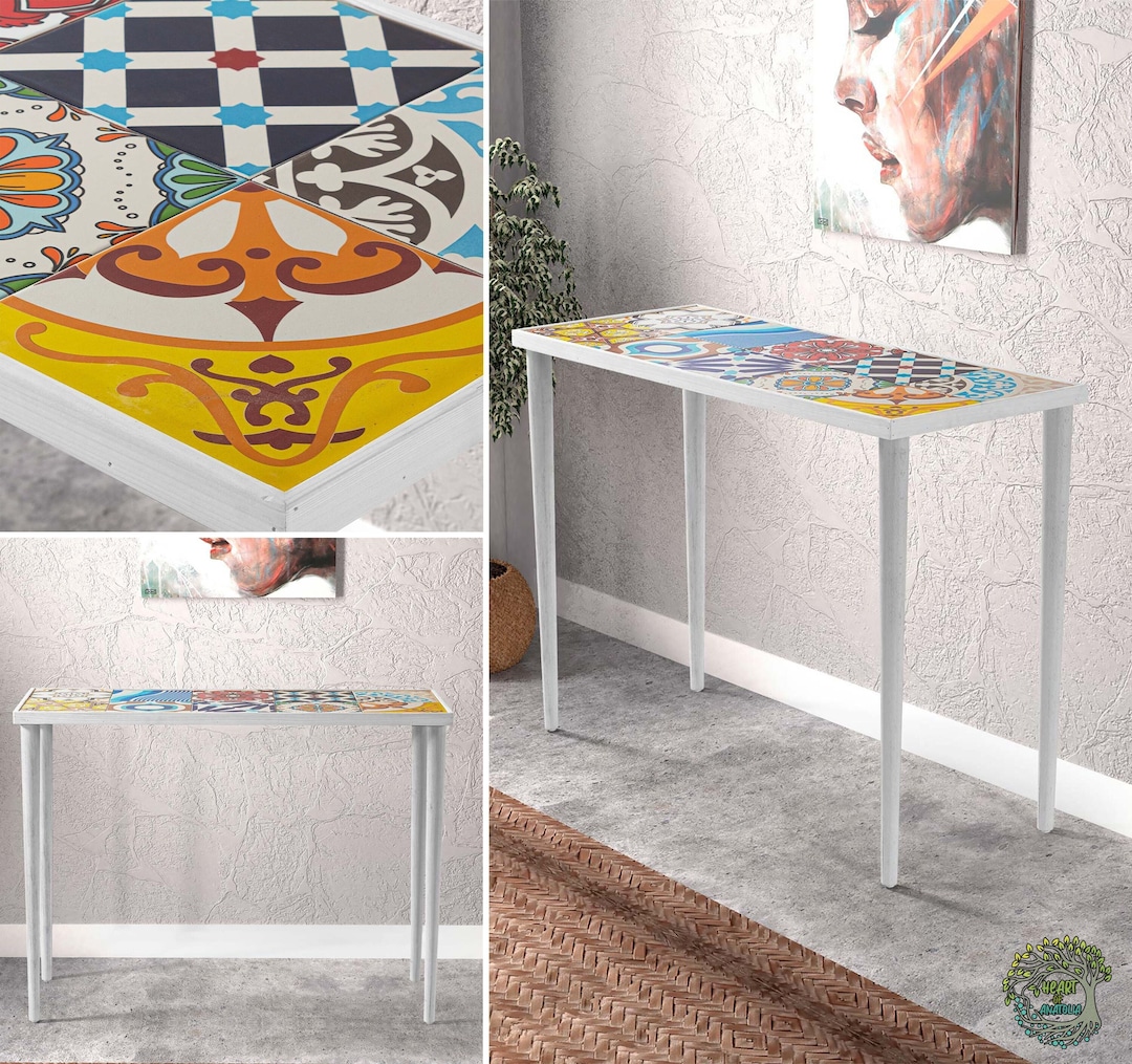 Handmade Wood & Tile Console Table | Unique Entryway Sideboard - Etsy