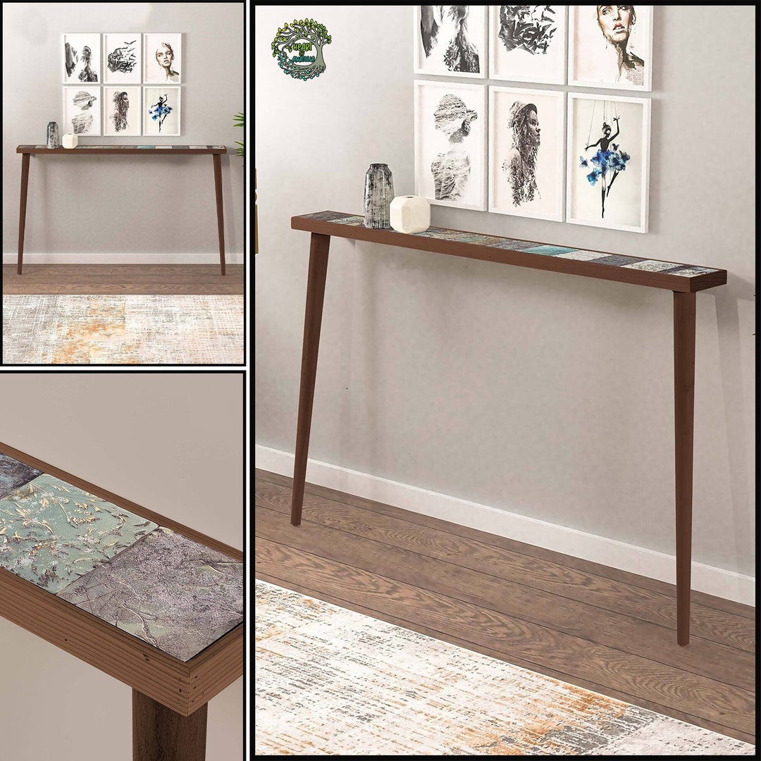 Live Edge End Table Handmade Wood & Stone Tile Bedside Table Reclaimed ...