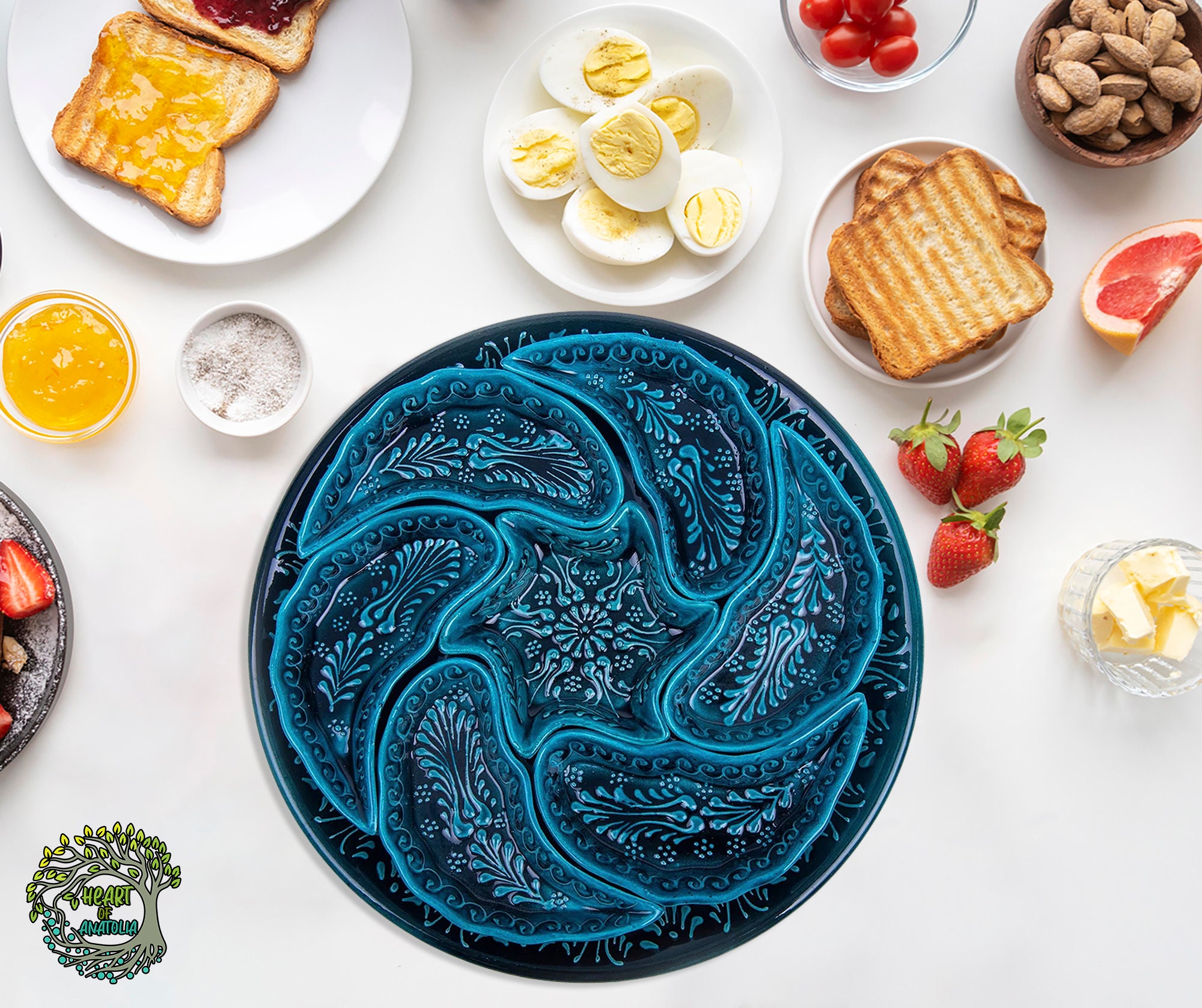 Handmade Ceramic Serving Platter Set | Navy Blue Floral Dinnerware - Etsy