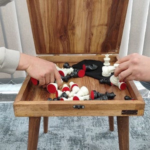 Chess Coffee Table Handmade Stone & Wooden Board Game Table | Large ...