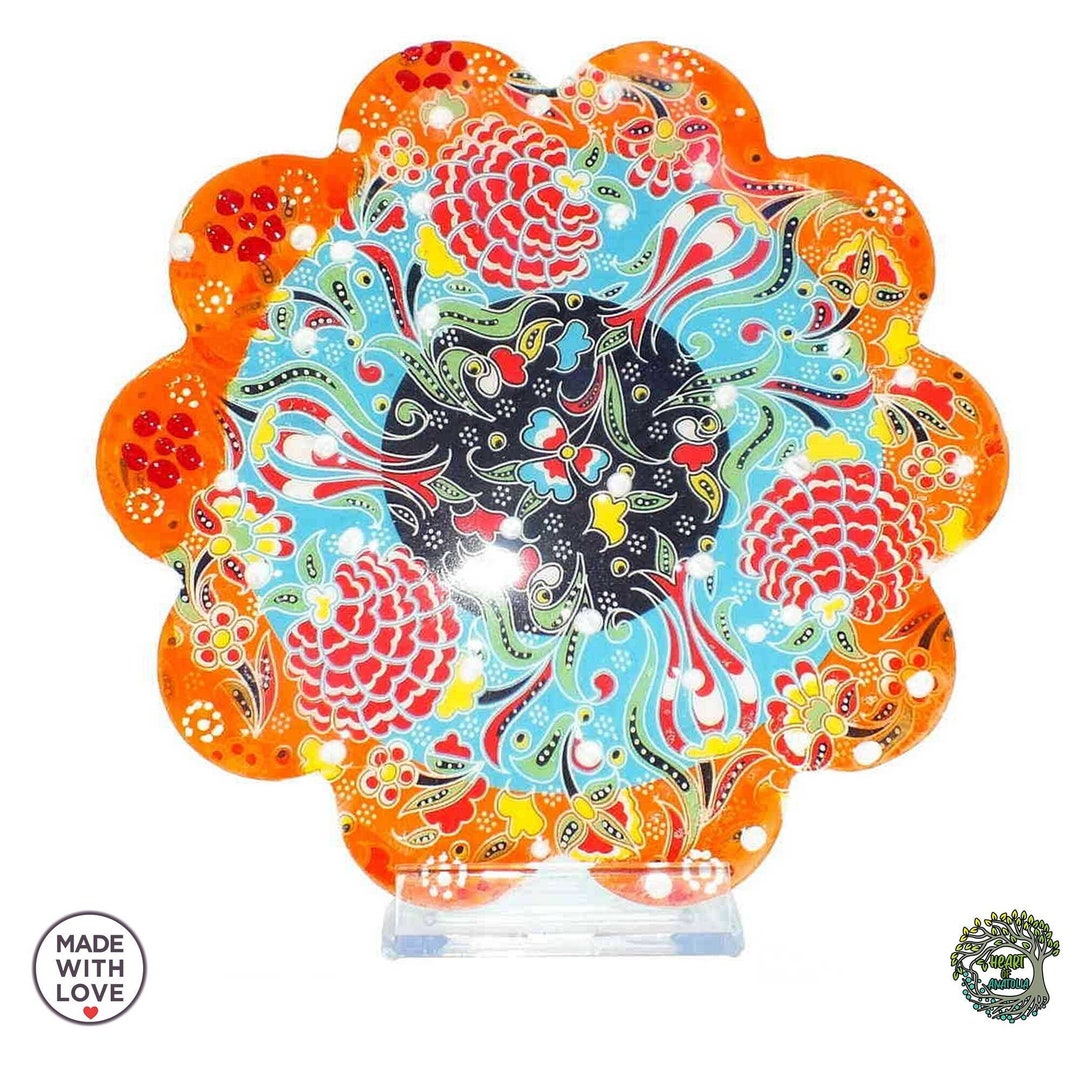 Hand-painted Turkish Ceramic Trivet | Orange & Blue Floral Kitchen ...