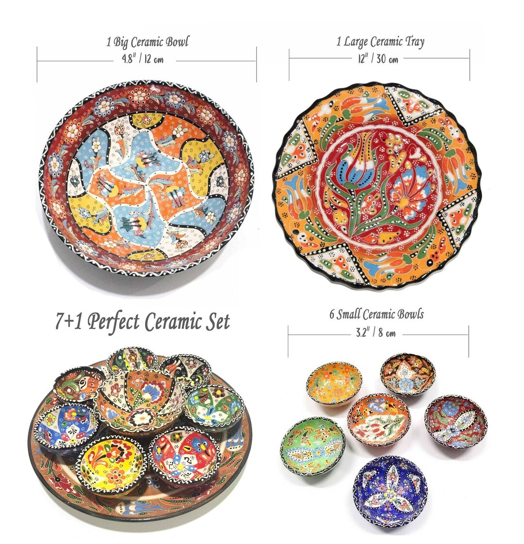 8x Ceramic Tray Bowls Set for Breakfast Dinnerware Handmade Serving ...