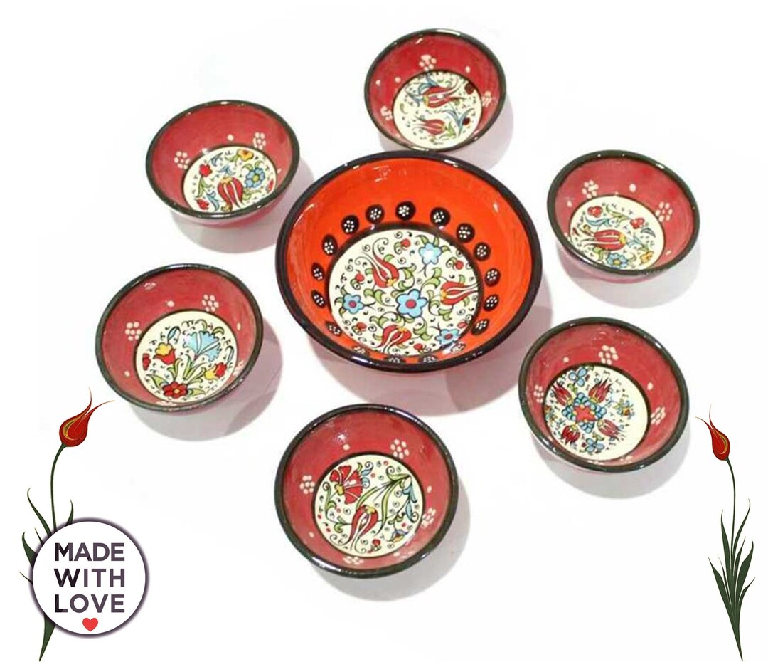 7x Turkish Ceramic Bowls Set | Hand-painted Floral Pottery - Etsy