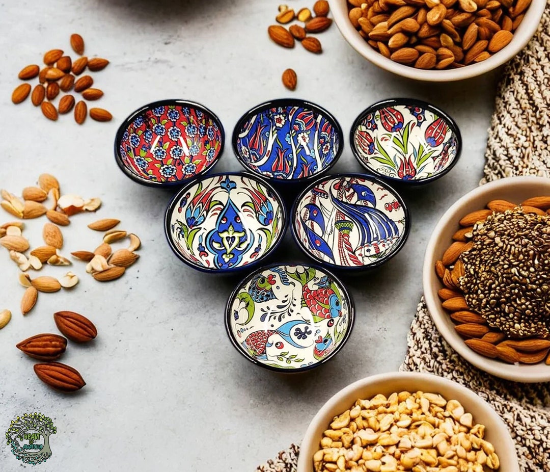Boho Ceramic Bowl Set of 6 | Handmade Turkish Pottery Breakfast Set ...