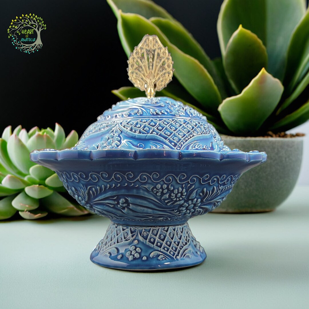 Handmade Ceramic Candy Box | Turkish Jewelry Bowl - Lidded Sugar Dish ...