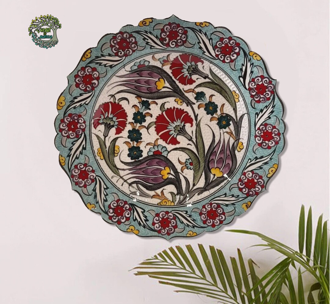12'' Turkish Ceramic Wall Plate | Handmade Floral Art Decor - Etsy