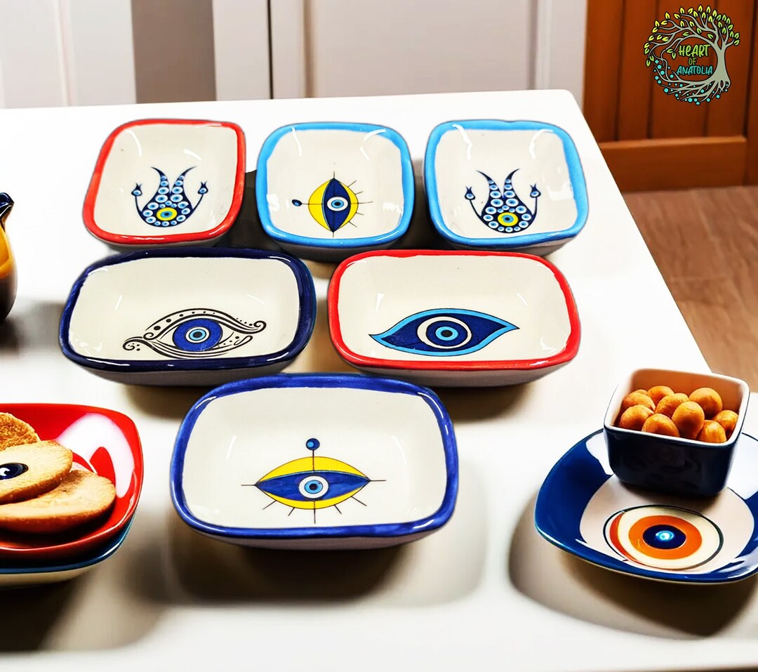 Handmade Evil Eye Ceramic Plate Set | Turkish Jam Sauce Snack Dishes - Etsy
