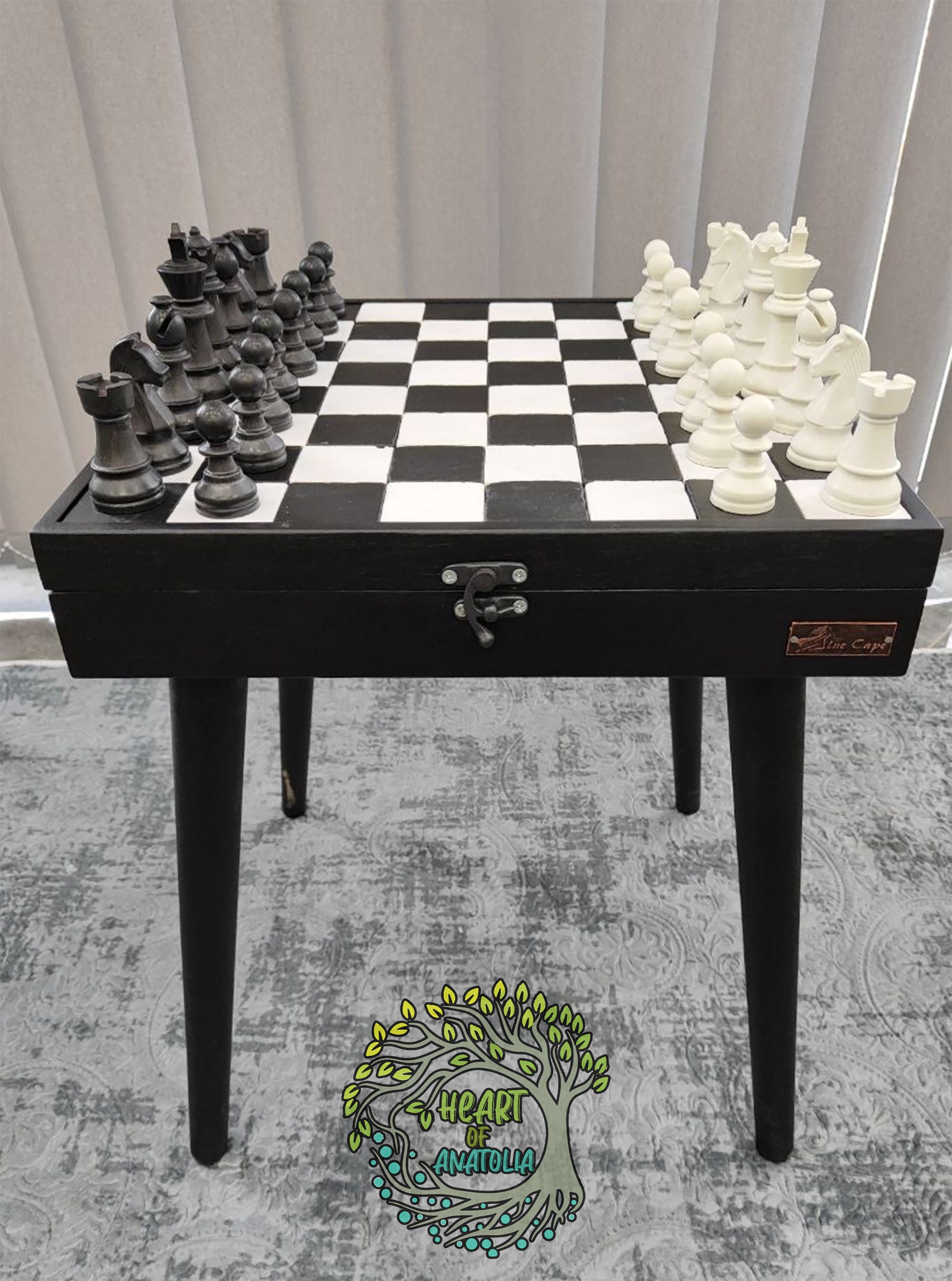Handmade Stone & Wood Chess Board Coffee Table | Luxury Chess Art Decor ...