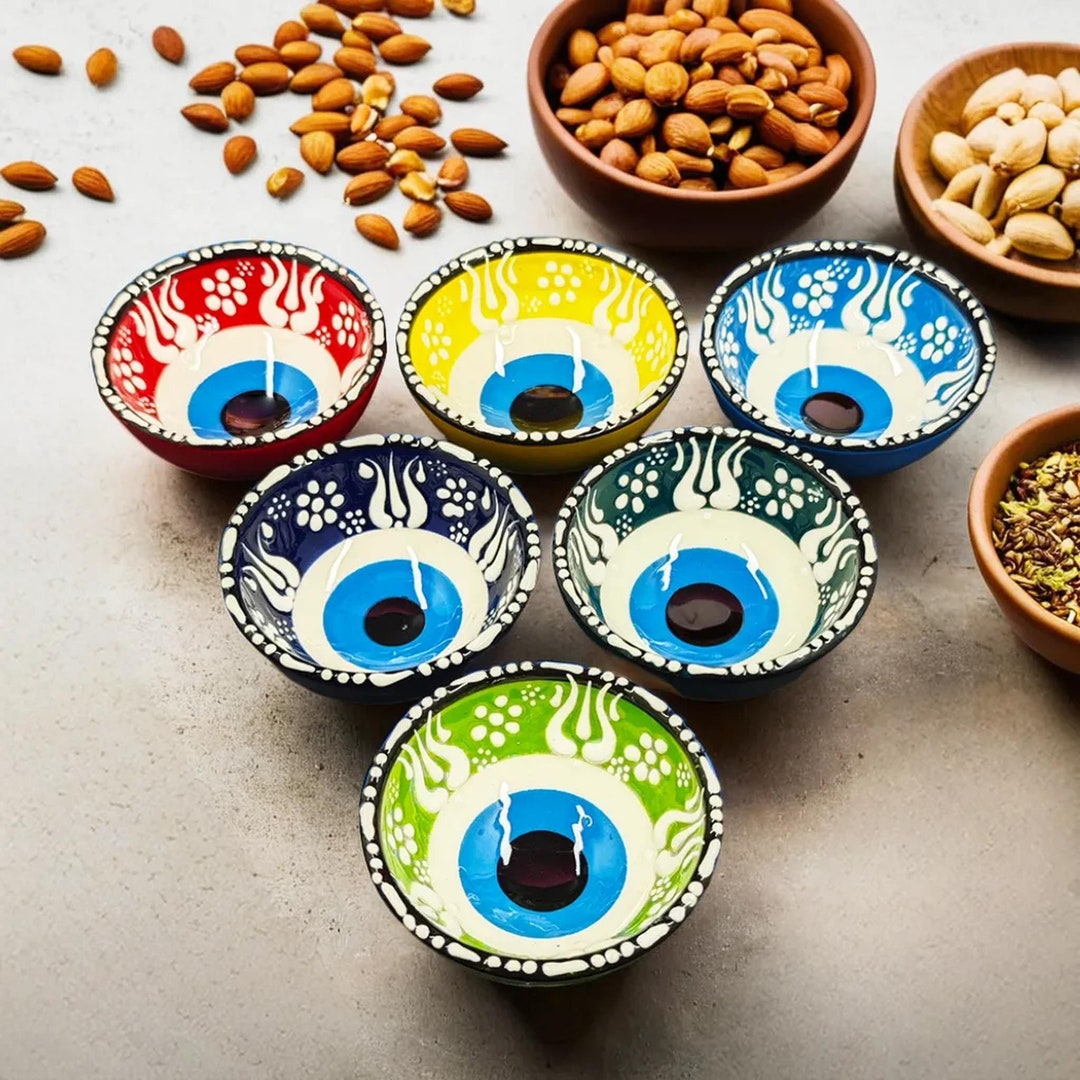 Handmade Turkish Ceramic Evil Eye Bowls Set of 6 | Colorful Kitchen ...