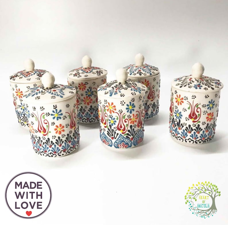 Handmade Ceramic Spice Jar Set | Turkish Kitchen Decor - Food Safe (set ...