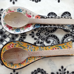 2x Ceramic Spoon Rest Set for Kitchen Unique Handmade Turkish Pottery ...