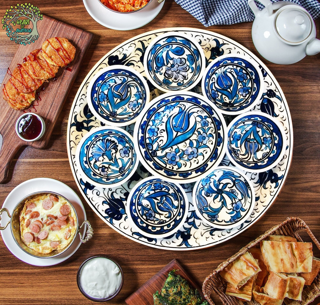 8 Pieces Ceramic Bowls & Tray Set | Breakfast Dinnerware Nuts Snack ...