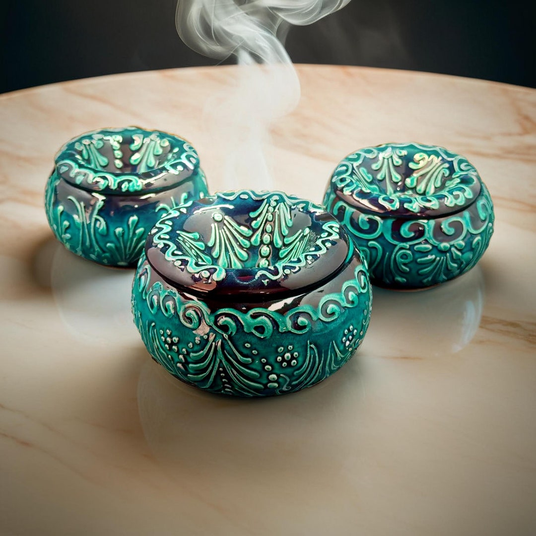 Handmade Ceramic Ashtray With Lid | Turkish Vintage Pottery Design - Etsy