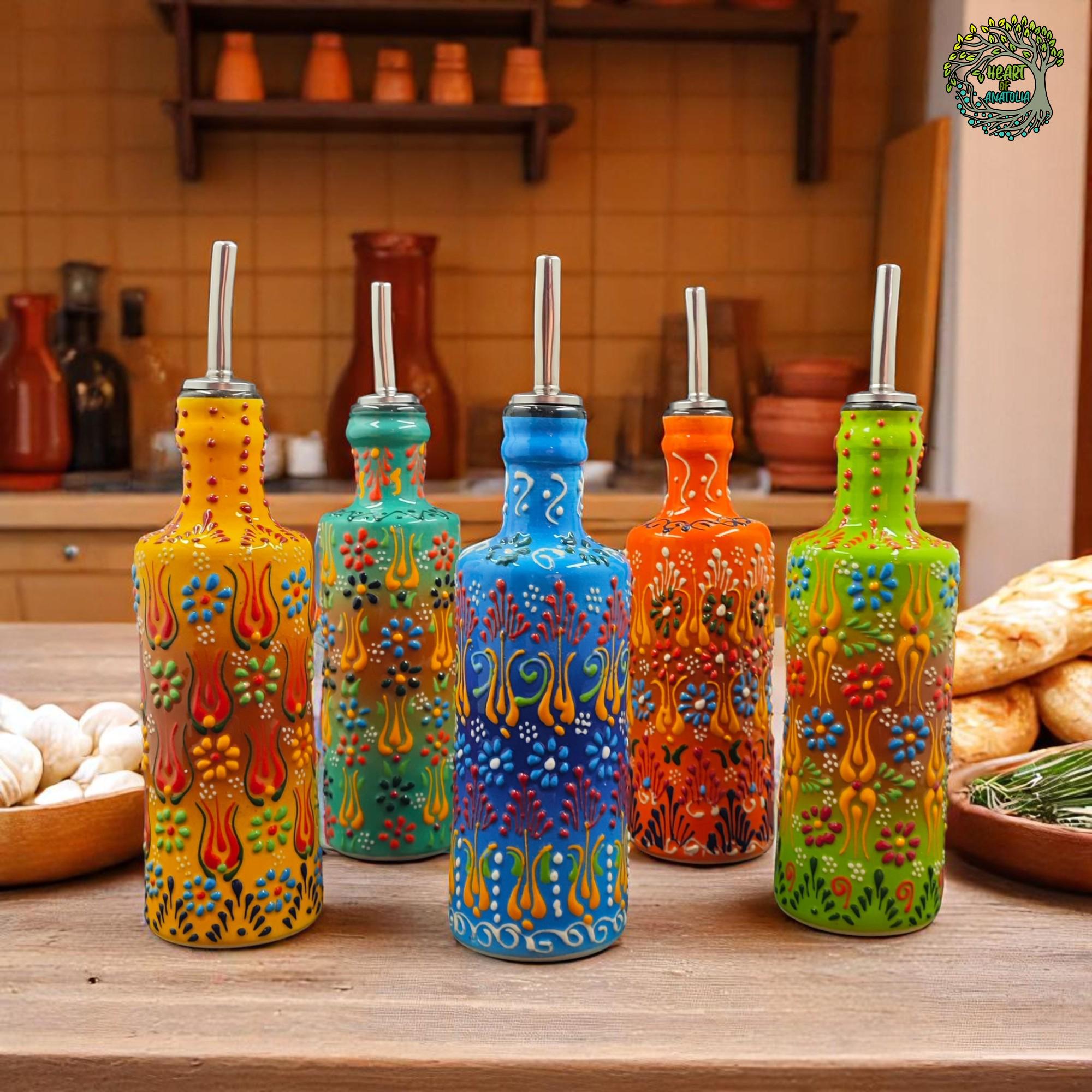 Hand-painted Ceramic Olive Oil - Vinegar Dispenser: Turkish Floral ...