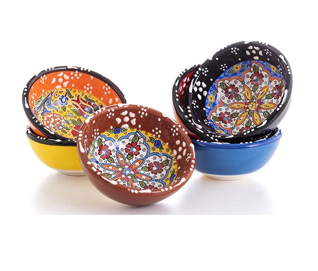Handmade Turkish Ceramic Bowls | Set of 6 Small Handpainted Serving ...