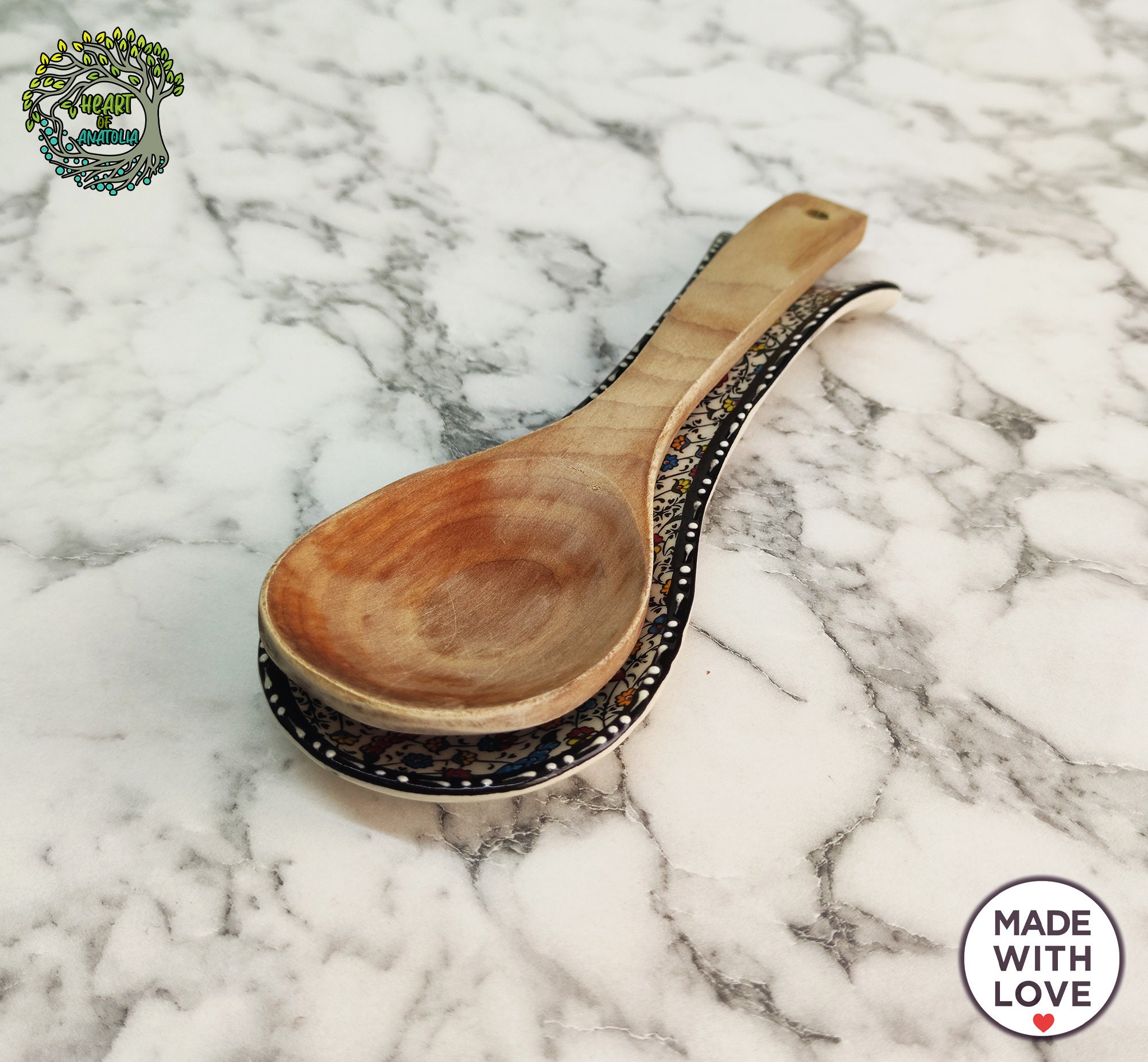 Handmade Turkish Ceramic Spoon Rest | Embossed Floral Kitchen Decor - Etsy