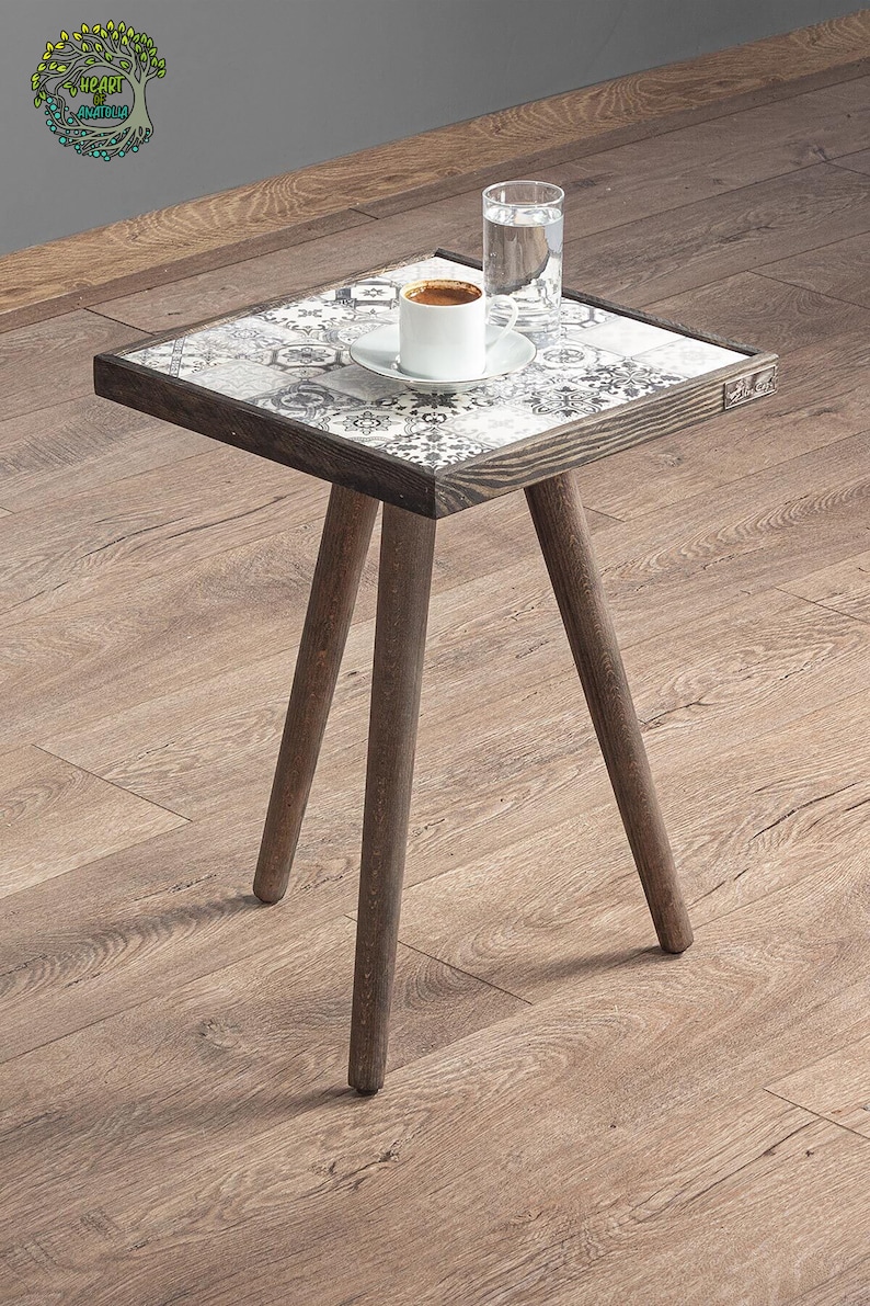 Square Coffee Table Wood & Stone Tile Side Table Reclaimed - Etsy
