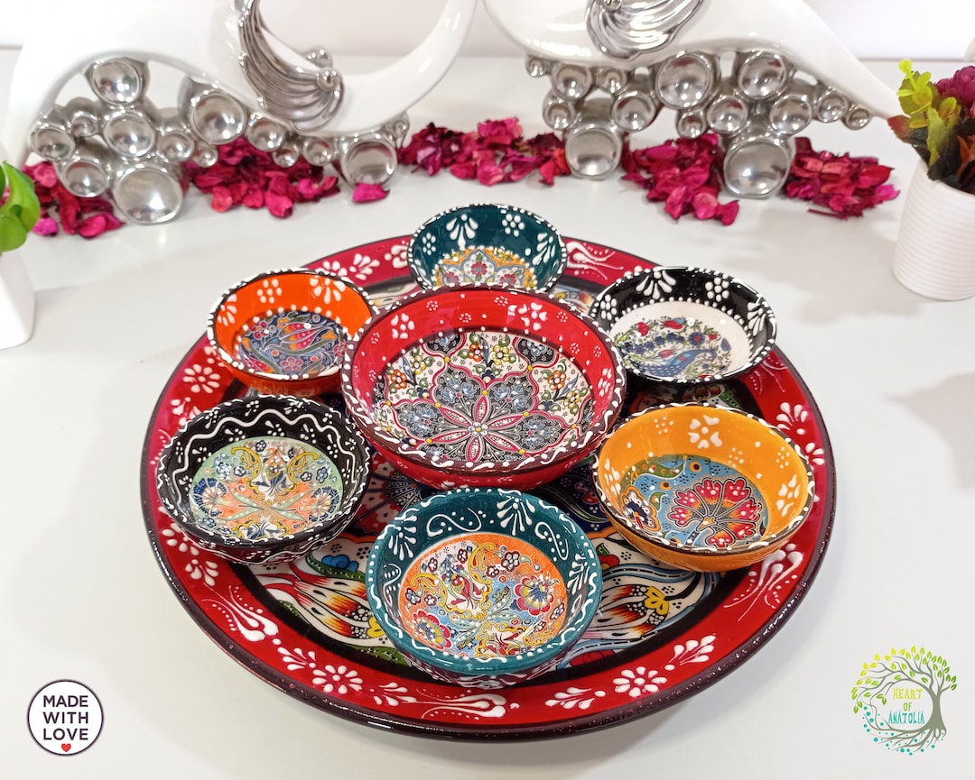8x Turkish Ceramic Bowls & Tray Serveware Set | Dinnerware Breakfast ...