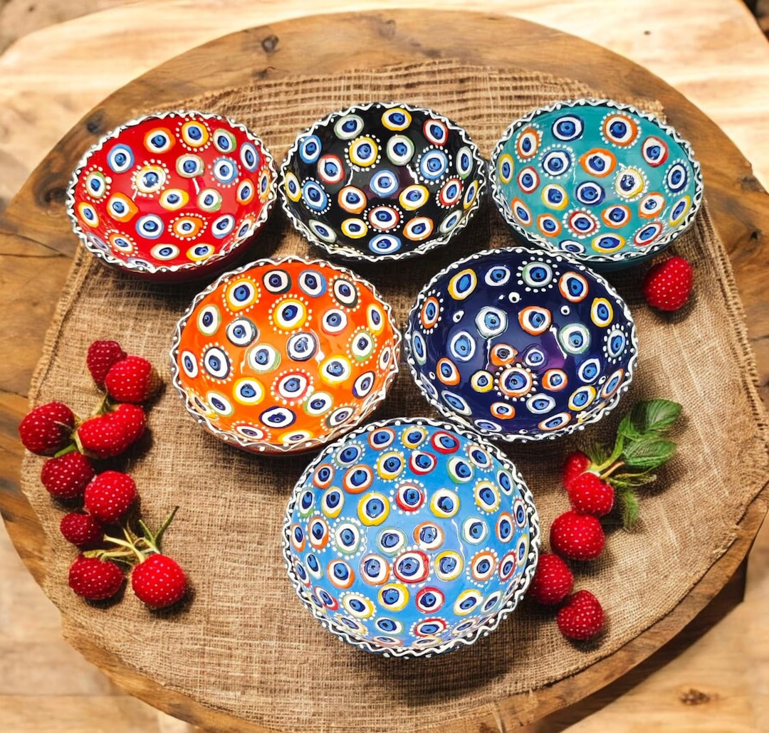 Ceramic Evil Eye Bowls Set - Handmade Large Colorful Greek Pottery for ...
