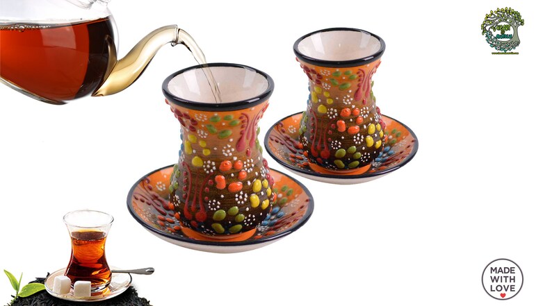 8 Pieces Tea Set 4 Cups 4 Saucers Handmade Turkish Ceramic - Etsy