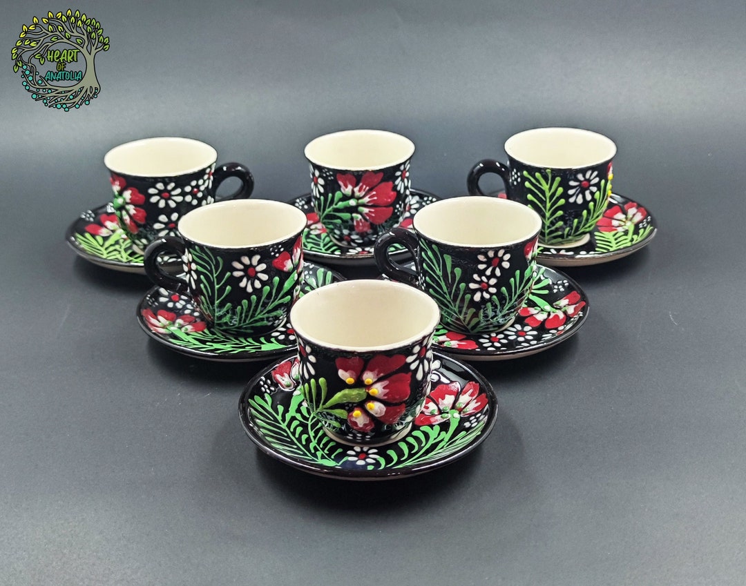 Turkish Coffee Mugs Set | Handmade Ceramic Handle Pottery Cup| Unique ...