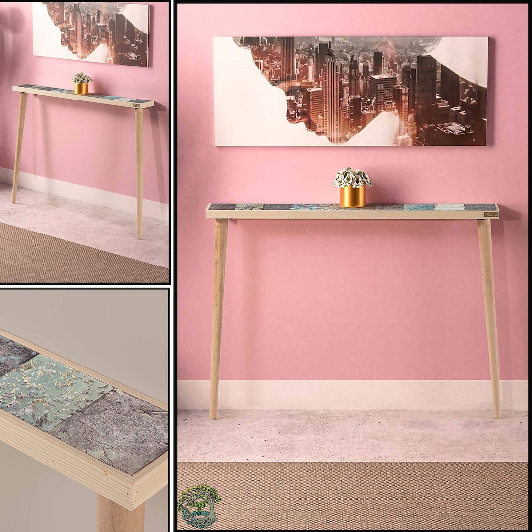 Bar End Table Handmade Wood & Stone Side Table Unique - Etsy