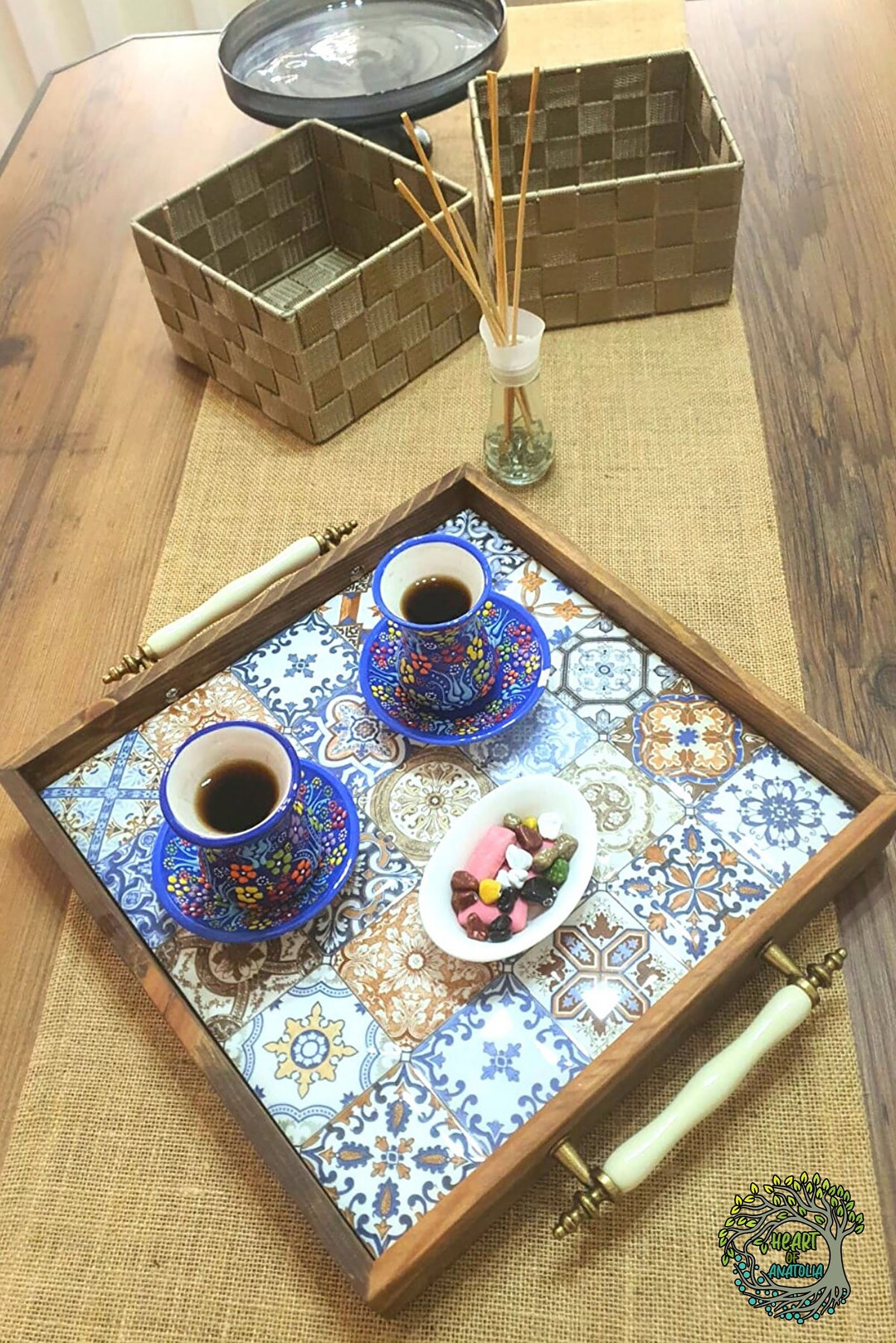 Handmade Decorative Tile Tray With Handles | Ceramic Outdoor Serving ...