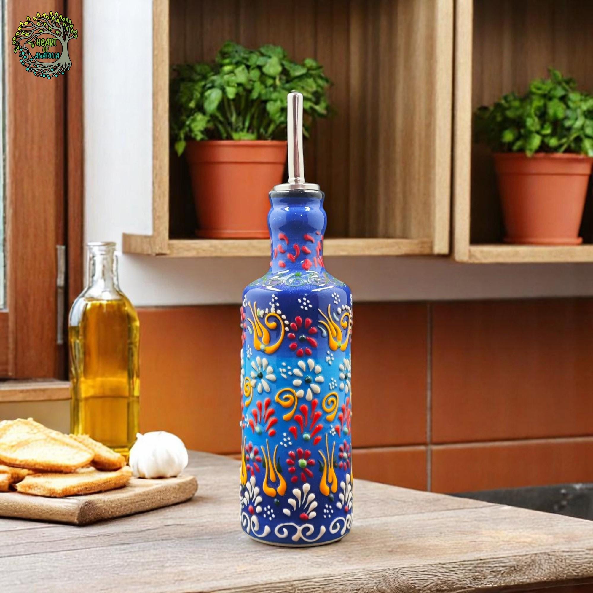 Hand-painted Ceramic Olive Oil - Vinegar Dispenser: Turkish Floral ...
