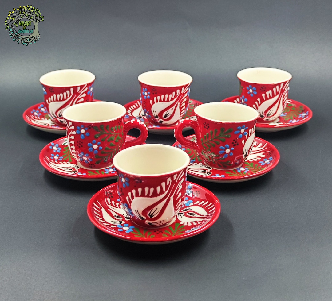 Handmade Turkish Coffee Cup Set | Ceramic Espresso Mugs - Floral Design ...
