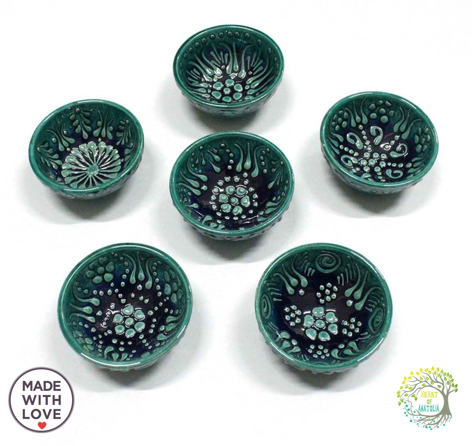 6 Pieces Small & Big Ceramic Bowls Set Traditional Embossed - Etsy