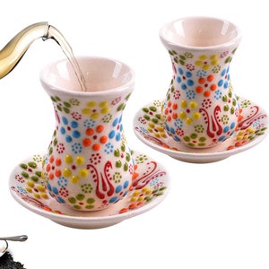 8 Pieces Tea Set 4 Cups 4 Saucers Handmade Turkish Ceramic Tile Hot Tea ...