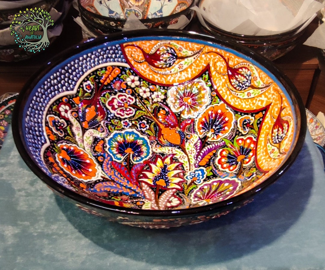 12" Handmade Large Ceramic Bowl | Pasta Soup Fruit Cereal Salad Serving ...