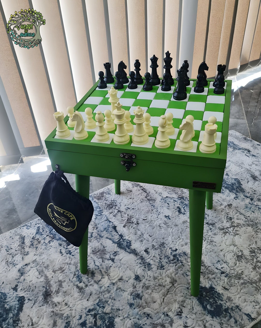 Handmade Stone & Wood Chess Board Coffee Table | Luxury Chess Art Decor ...