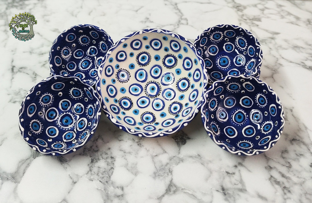 Handmade Ceramic Evil Eye Bowls - Set of 7 - Turkish Pottery - Etsy