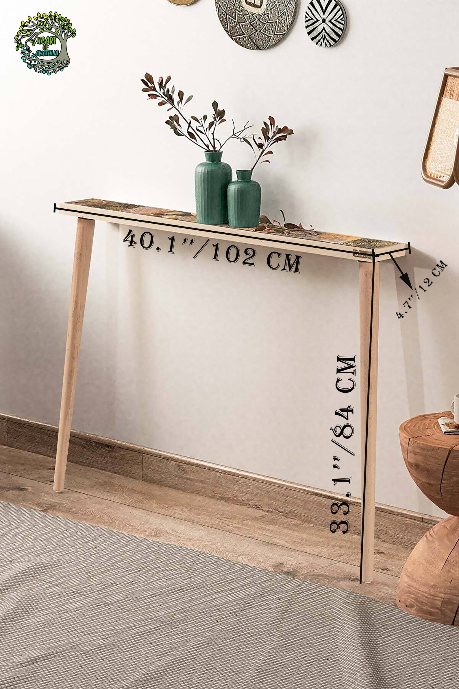 Console Table Handmade Wood & Stone Unique Side Table - Etsy