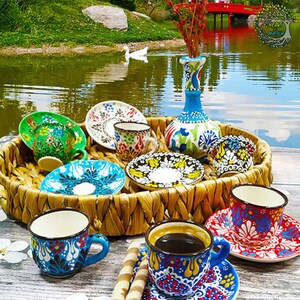 Handmade Turkish Coffee Cup Set | Decorative Ceramic Espresso Mugs - Etsy