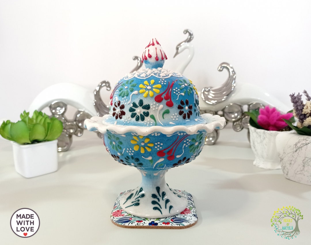 Unique Ceramic Jewelry & Candy Box Embossed Hand Painting Decorative ...