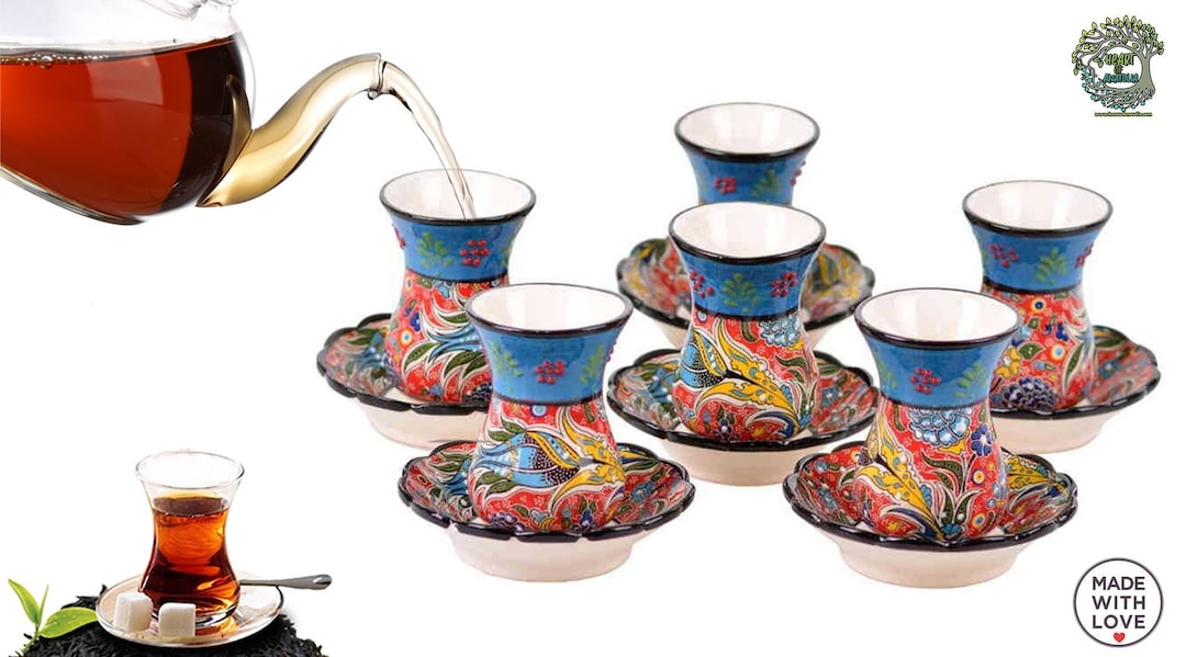 Handmade Turkish Tea Set of 6 Ceramic Unique Handcrafted Black Tea Mug ...