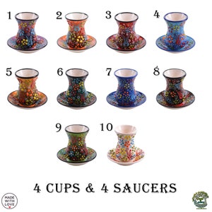 8 Pieces Tea Set 4 Cups 4 Saucers Handmade Turkish Ceramic Tile Hot Tea ...