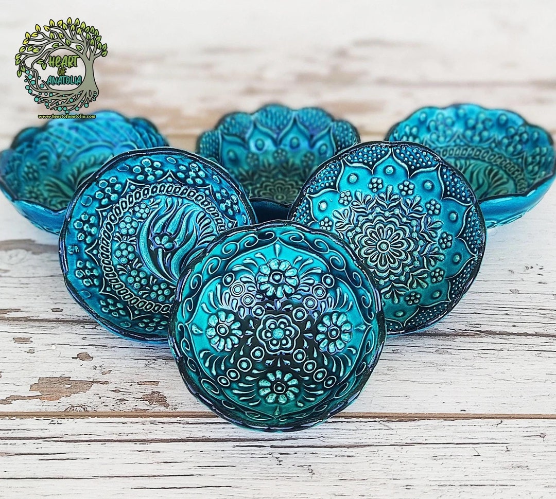 Handmade Turquoise Ceramic Bowls Set of 6 | Turkish Decorative Dishes ...