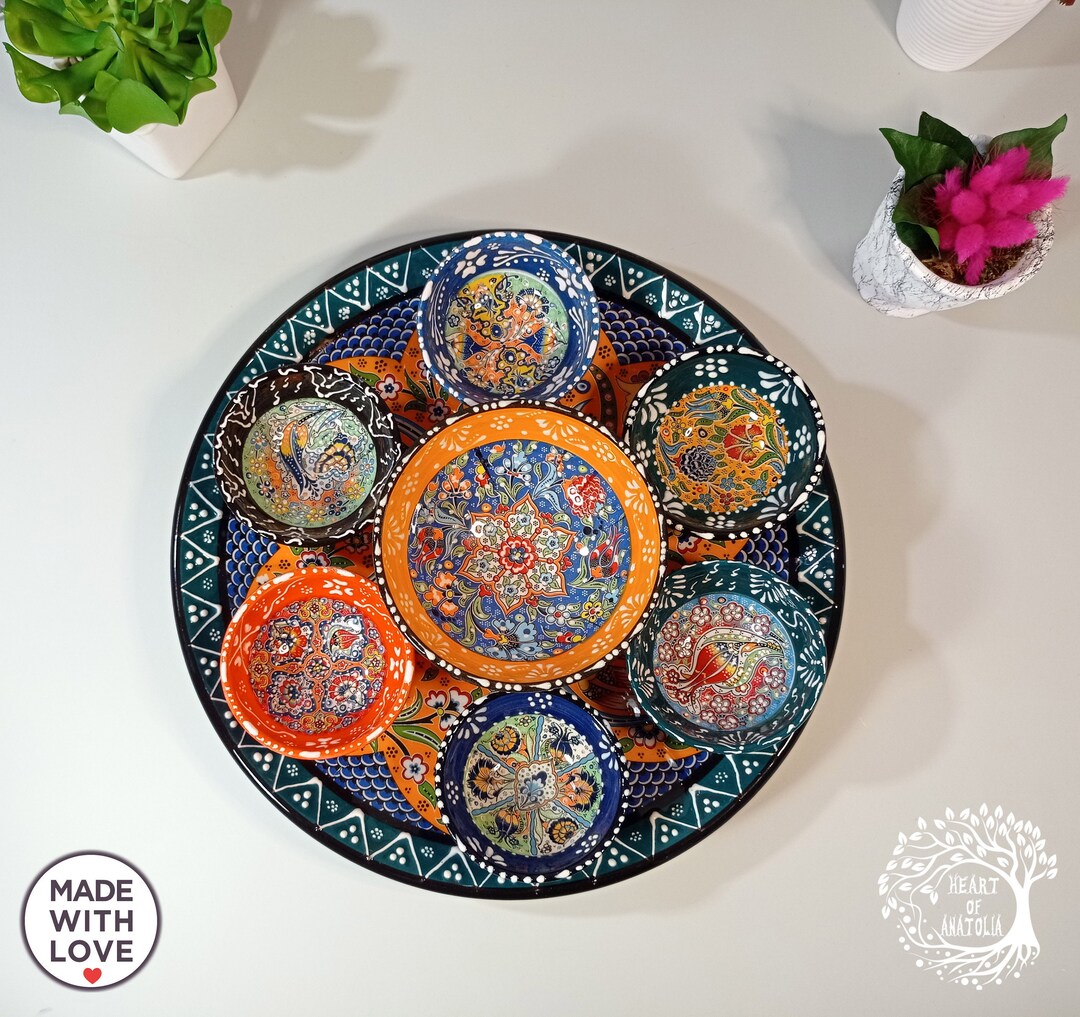 Ceramic Bowls & Tray Set of 8 | Snack Sauce Tapas Appetizer Breakfast ...