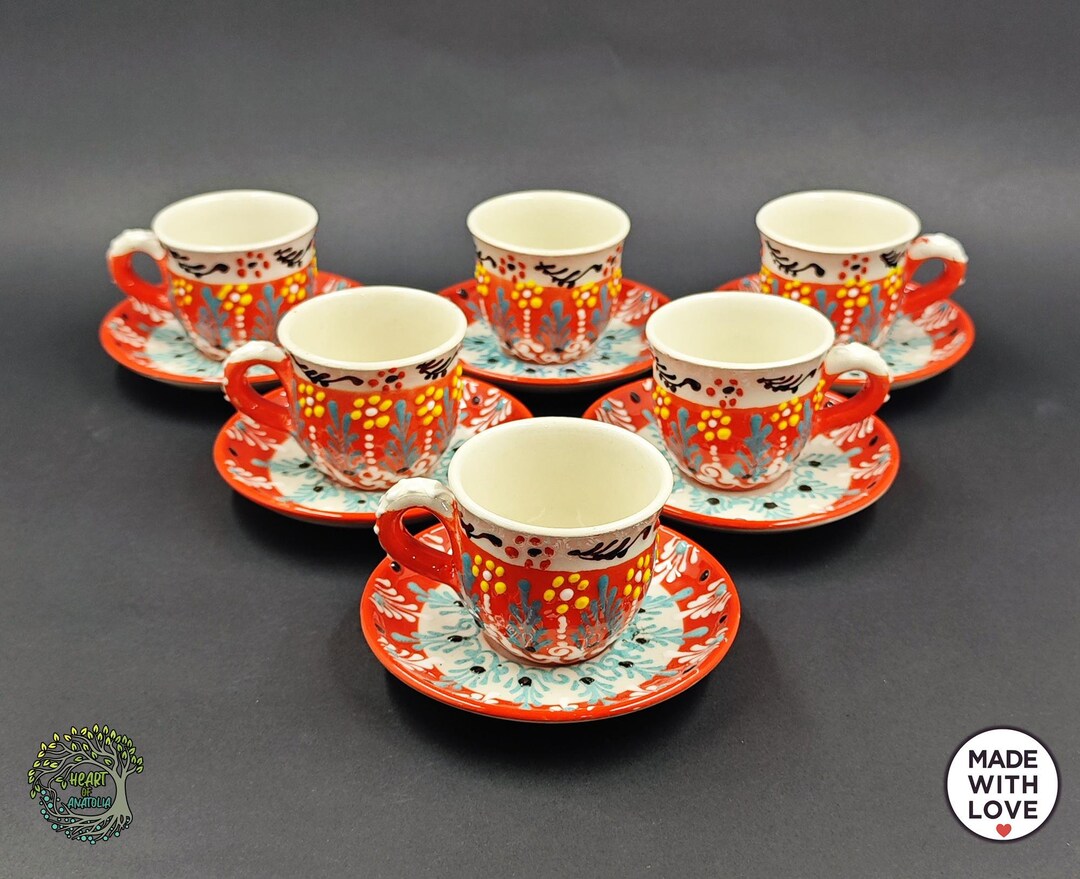 Turkish Coffee Mugs Set | Handpainted Ceramic Espresso Cups | Rainbow ...