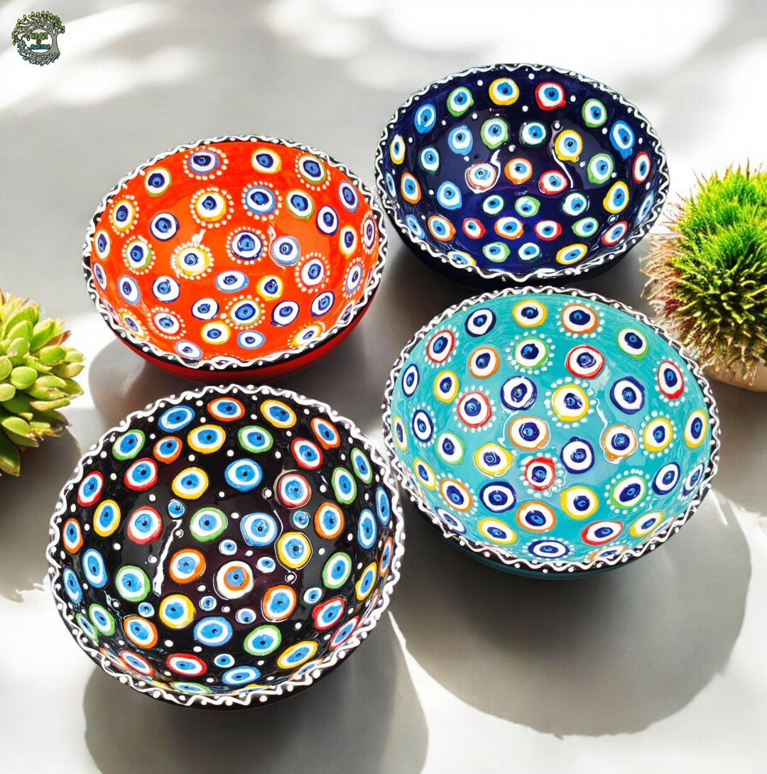 Large Evil Eye Bowls Set | Colorful Handmade Turkish Ceramic, Decor for ...