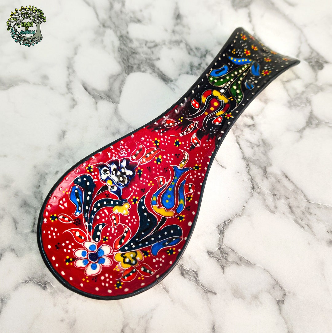 Turkish Ceramic Spoon Rest | Handmade Kitchen Pottery Spoon Holder | - Etsy