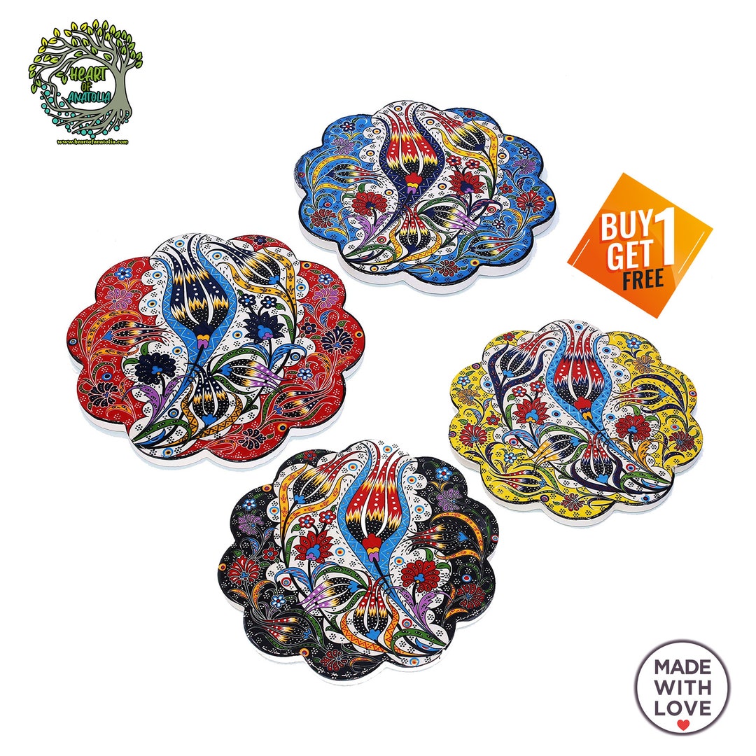 Handmade Turkish Ceramic Trivet | Floral Kitchen Decor (set of 2) - Etsy