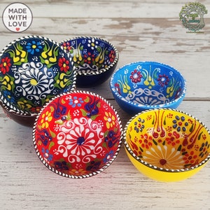6x Handmade Ceramic Bowls Set | Small Turkish Pottery Dinnerware ...